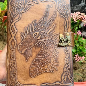 Vintage Dragon Journal Leather, Deckle Edge Handmade Paper, Leather ...