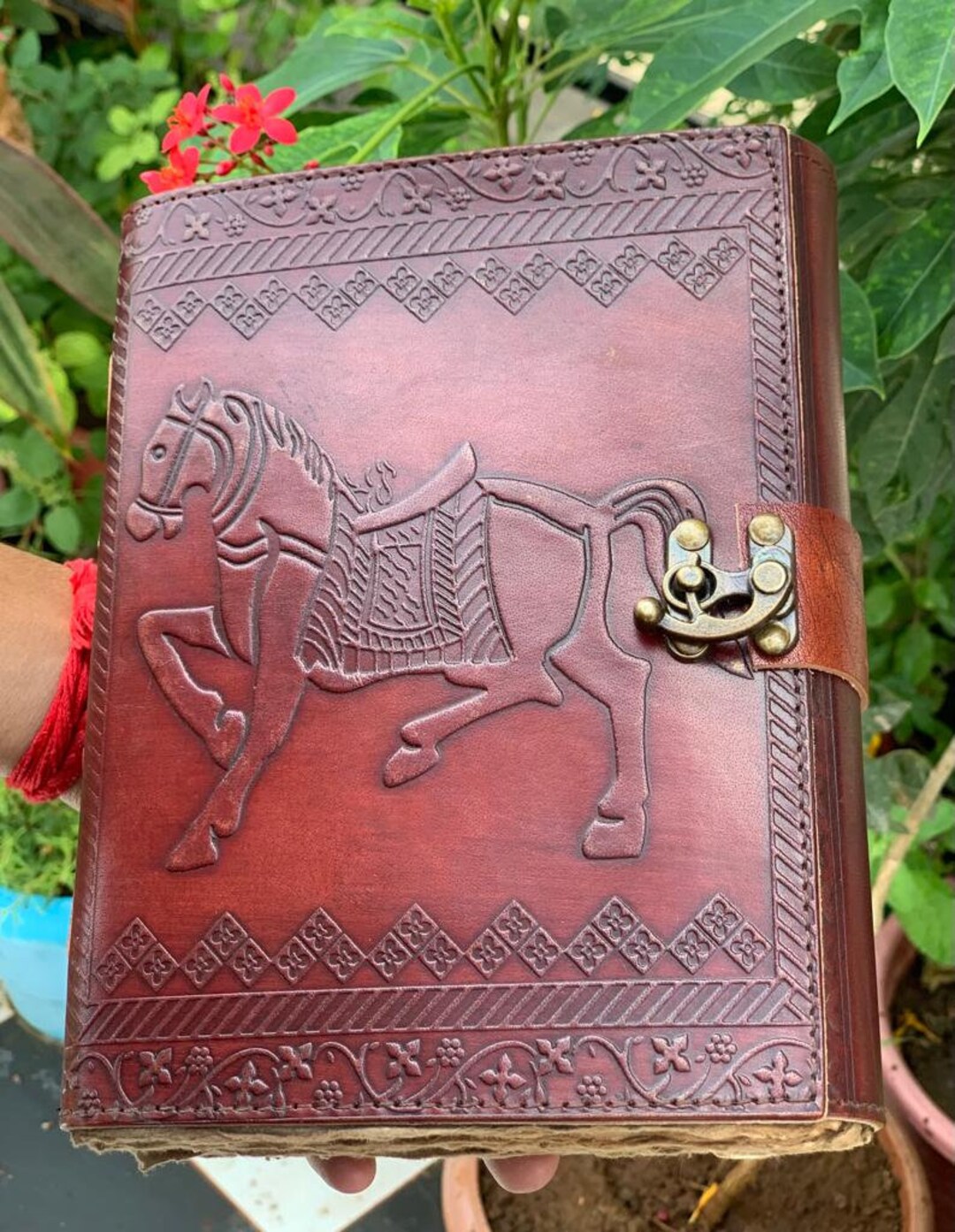 Art Embossed Leather Bound Horse Journal Diary With Clasp Lock Vintage ...