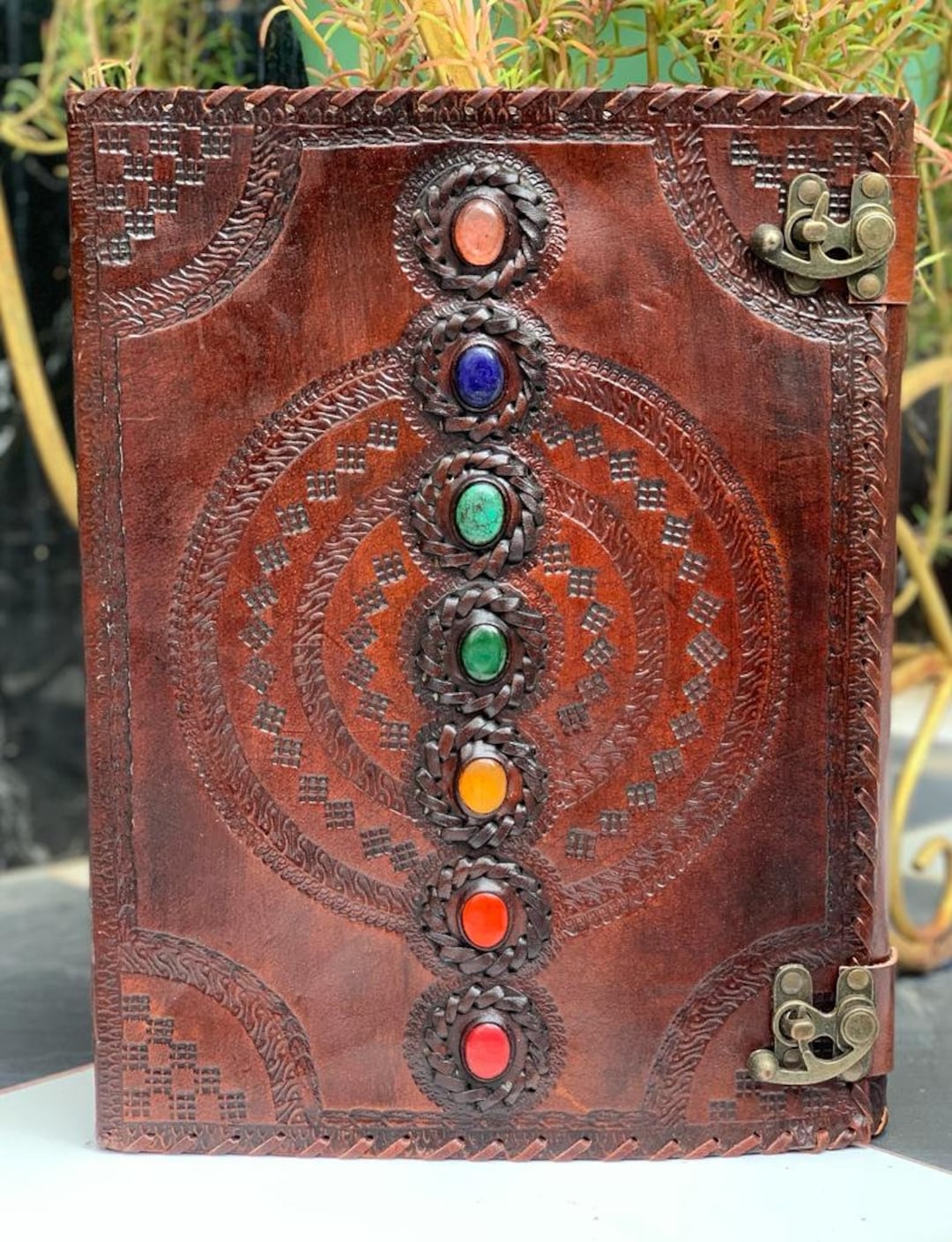 Handmade Seven Stone Chakra Diary Embossed Journals Bound Witchcraft ...