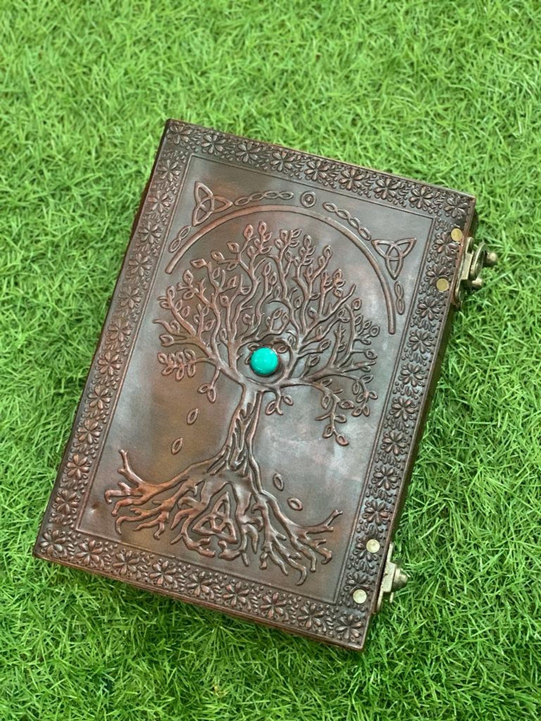Leather Sun and Moon Embossed With Beautiful Blue Stone - Etsy