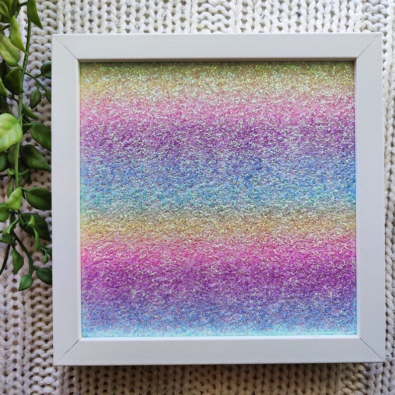 Handmade Fabric Framed Pin Board Display Rainbow Glitter and White ...