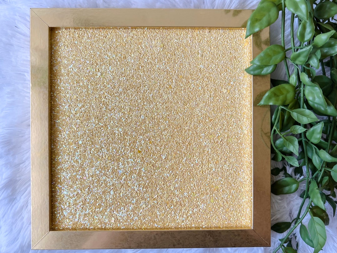 Handmade Fabric Framed Pin Board Display Yellow Glitter and Gold Style ...
