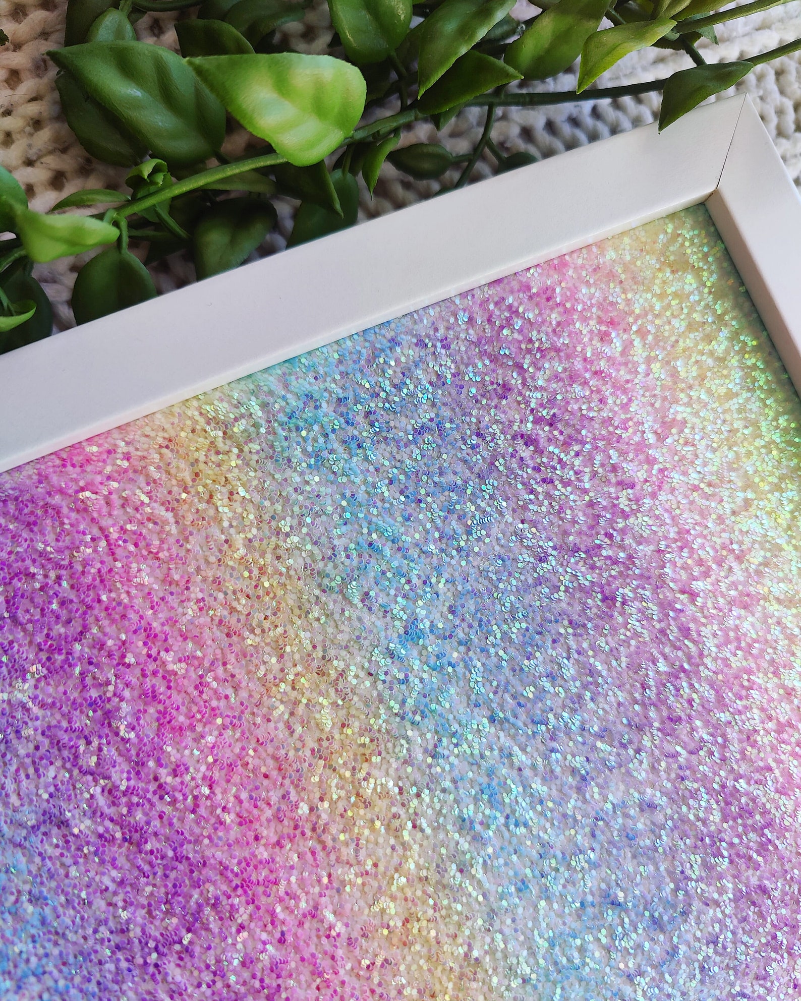 Handmade Fabric Framed Pin Board Display Rainbow Glitter and White ...