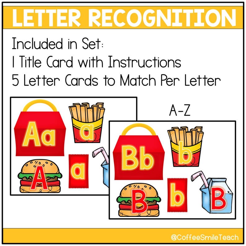Fast Food Alphabet Matching: Letter Recognition Activity (digital ...