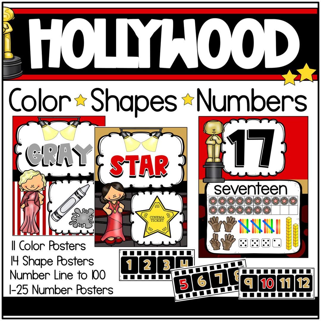 Hollywood Themed Shape, Colors, Numbers, Number Line Posters Classroom ...