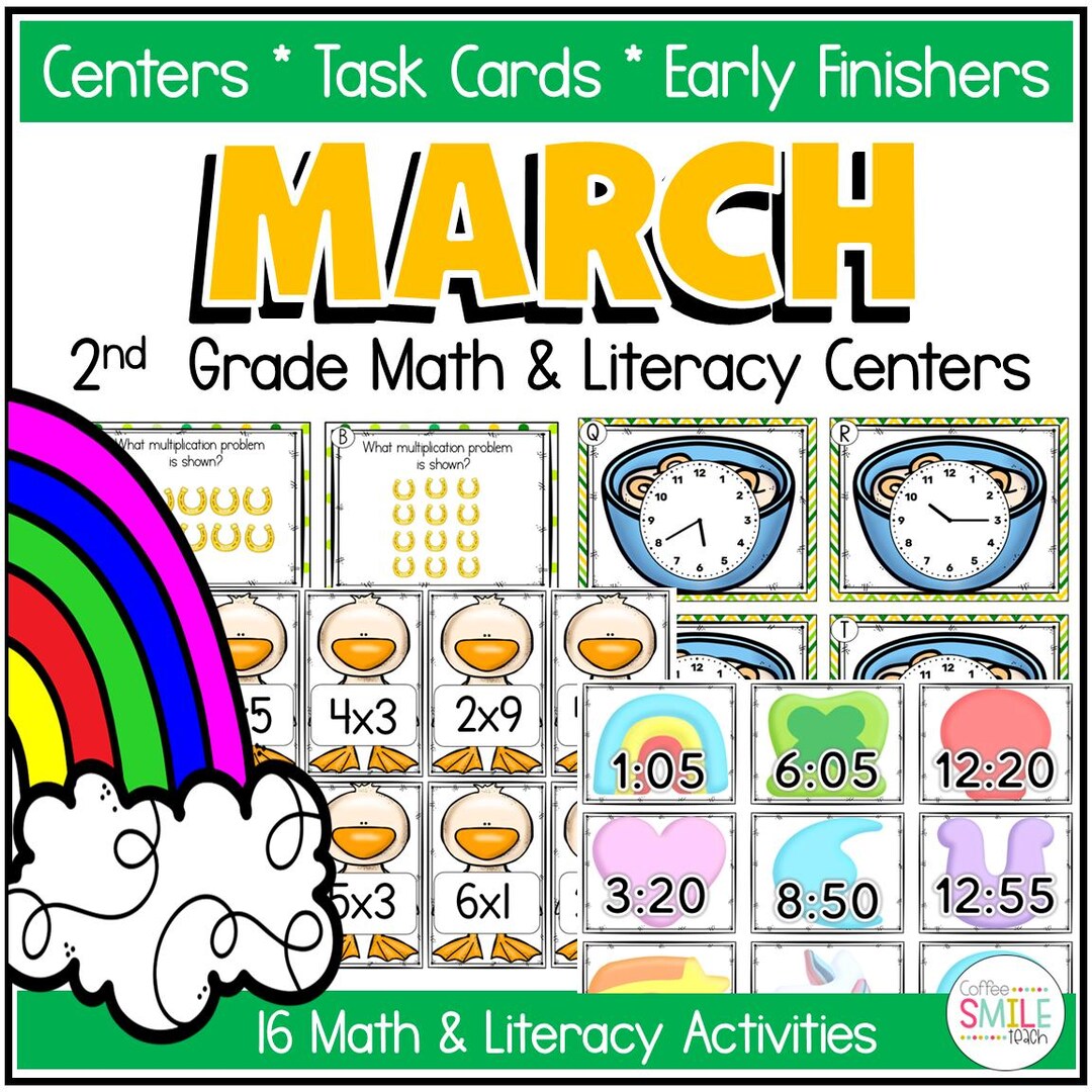 2nd Grade March Printables St. Patrick's Day Math Literacy Centers ...