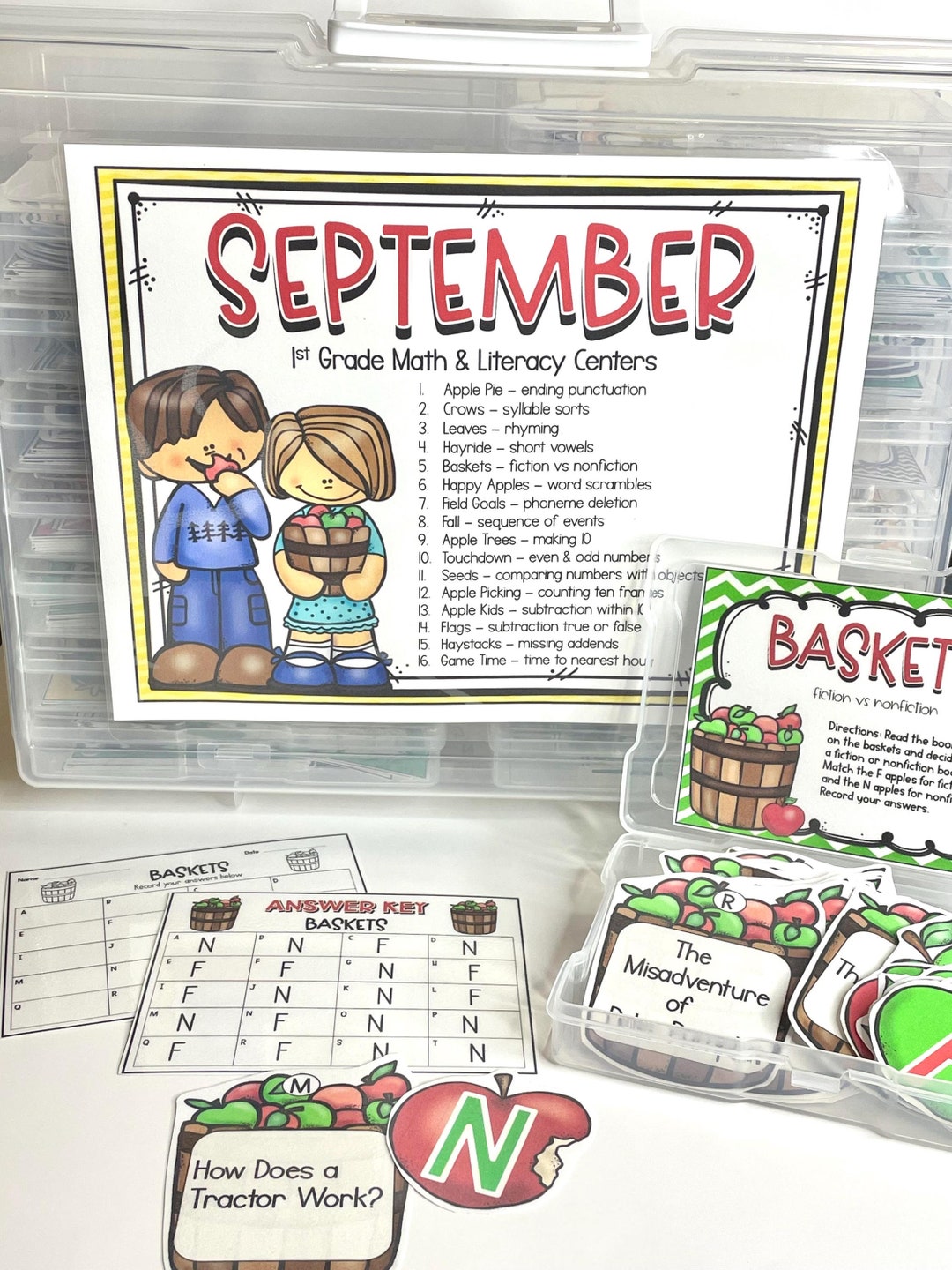 1st Grade Math & Literacy Centers for September Fall Task Box Bundle ...