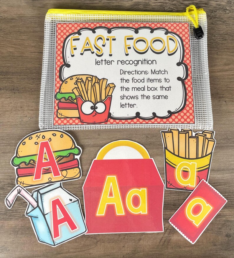 Fast Food Alphabet Matching Game: Letter Recognition Learning Center - Etsy