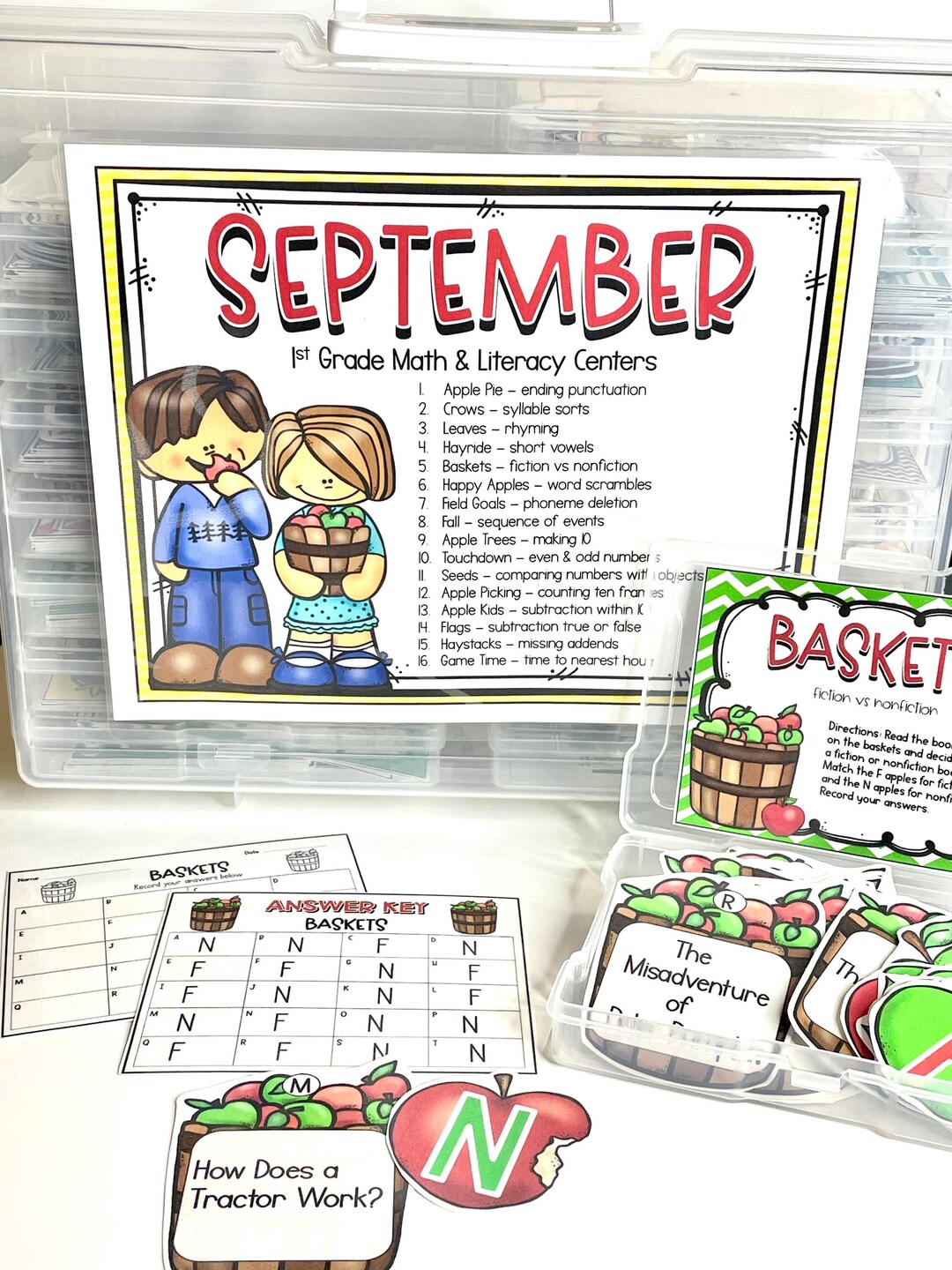 Digital File for 1st Grade September Fall Math & Literacy Centers ...