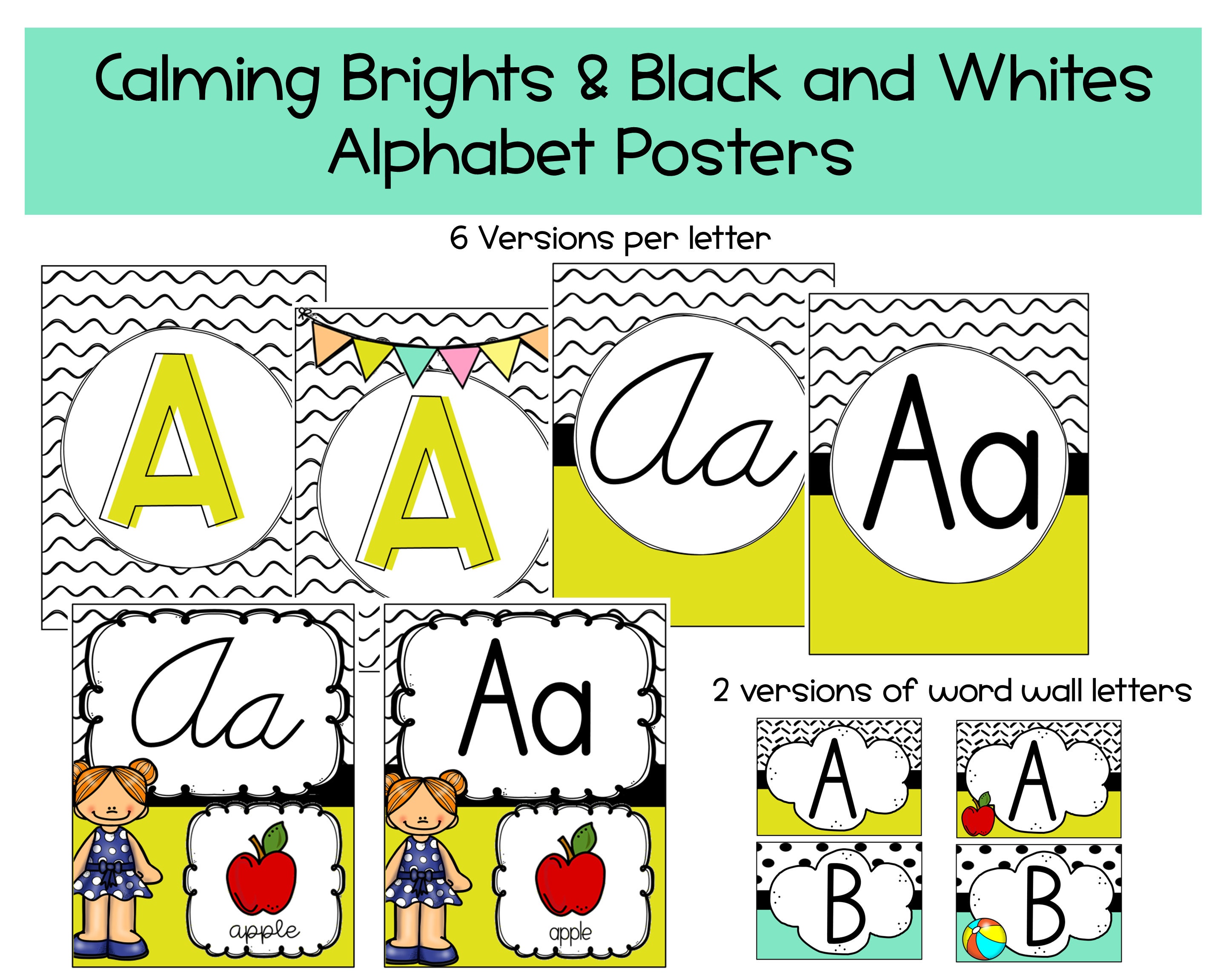 Calming Brights and Black & Whites Dots and Doodles Alphabet Posters ...