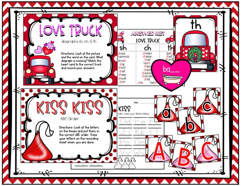 Kindergarten Valentine's Day Math Reading Literacy Task Box Centers for ...