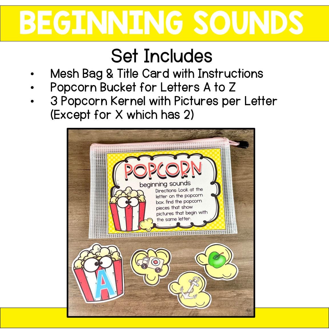 Beginning Sound Activity Popcorn Themed Alphabet Literacy Center Task ...