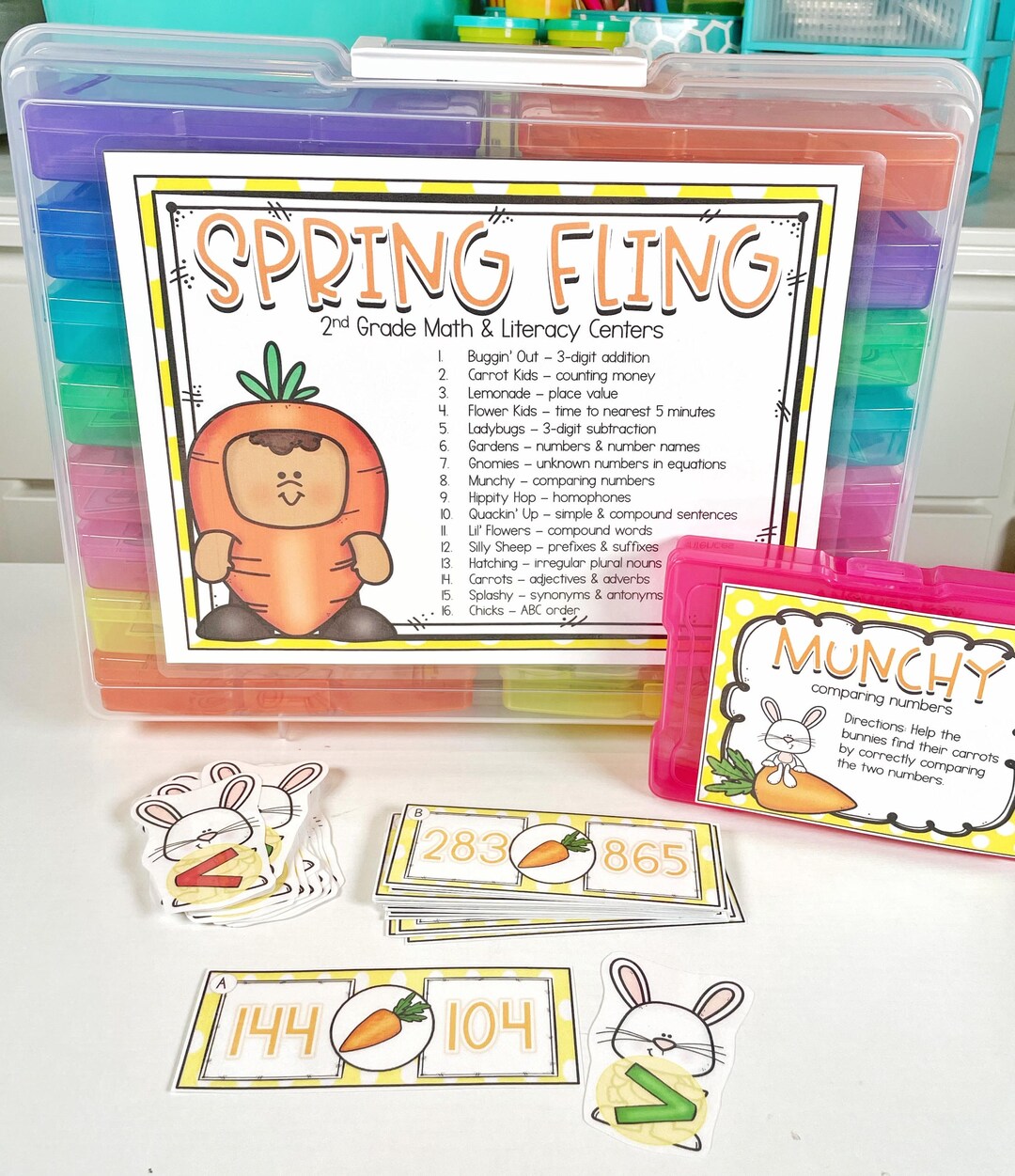 2nd Grade Premade Math Literacy Task Boxes Spring Centers for Second Grade Addition Subtraction ...