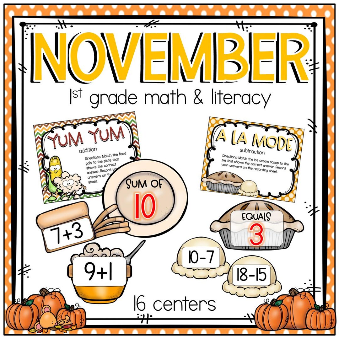 Digital File 1st Grade November Fall Thanksgiving Learning Centers Math ...