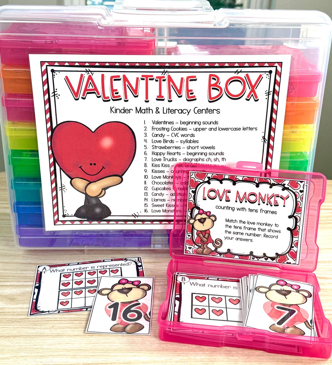 Kindergarten Valentine's Day February Math & Literacy Task Box Centers ...