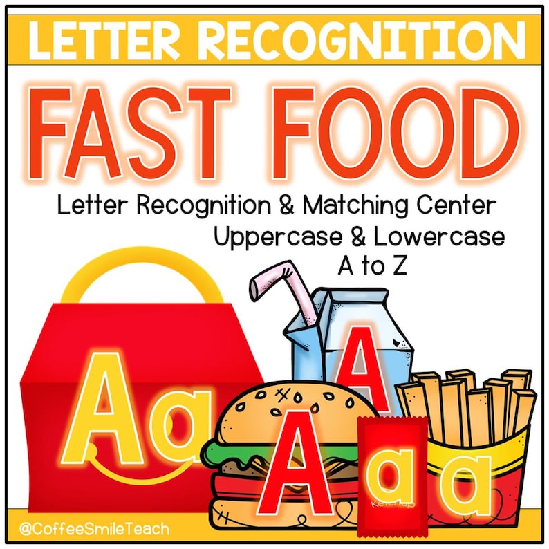 Fast Food Themed Uppercase & Lowercase Letter Recognition and Matching ...
