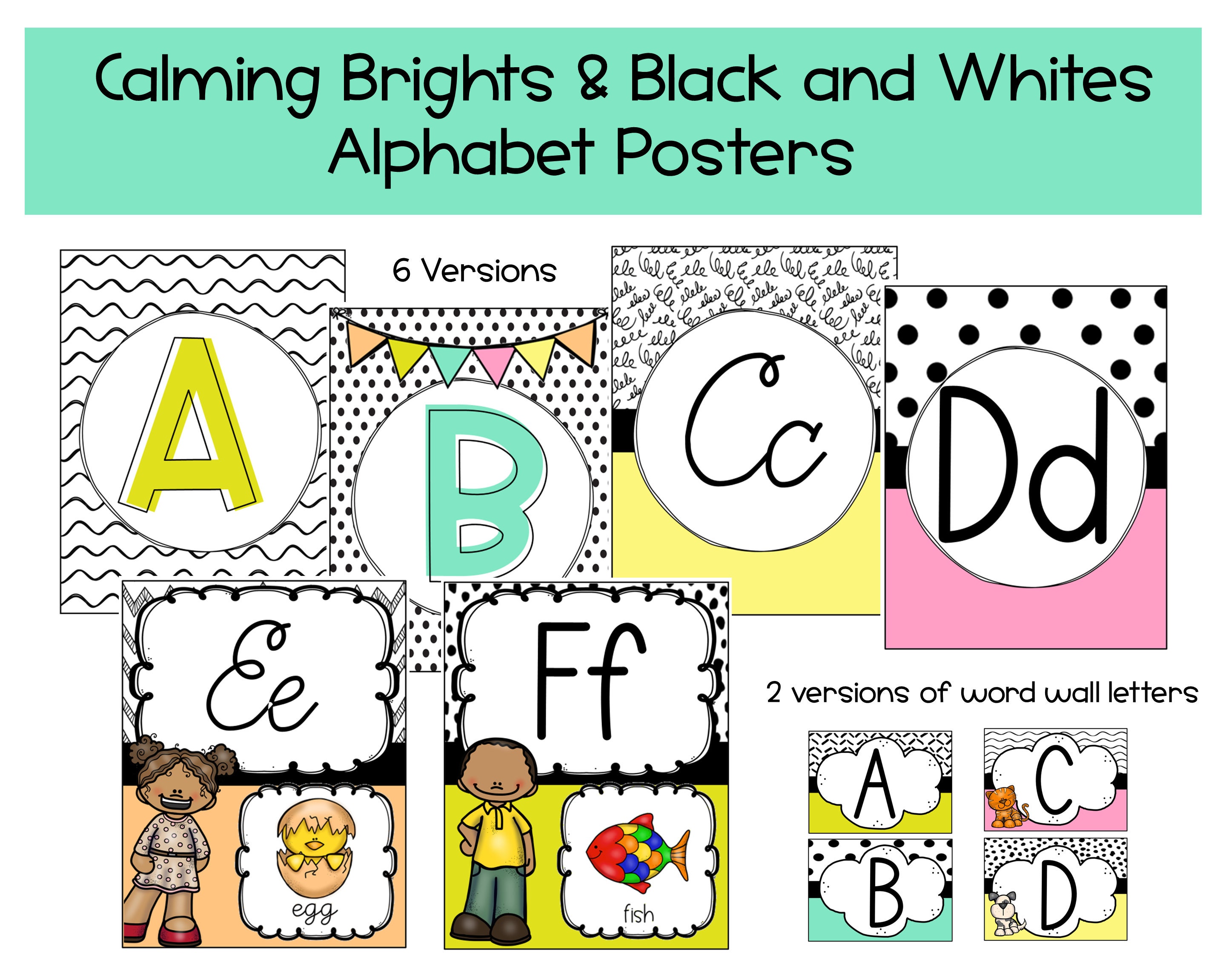 Calming Brights and Black & Whites Dots and Doodles Alphabet Posters ...