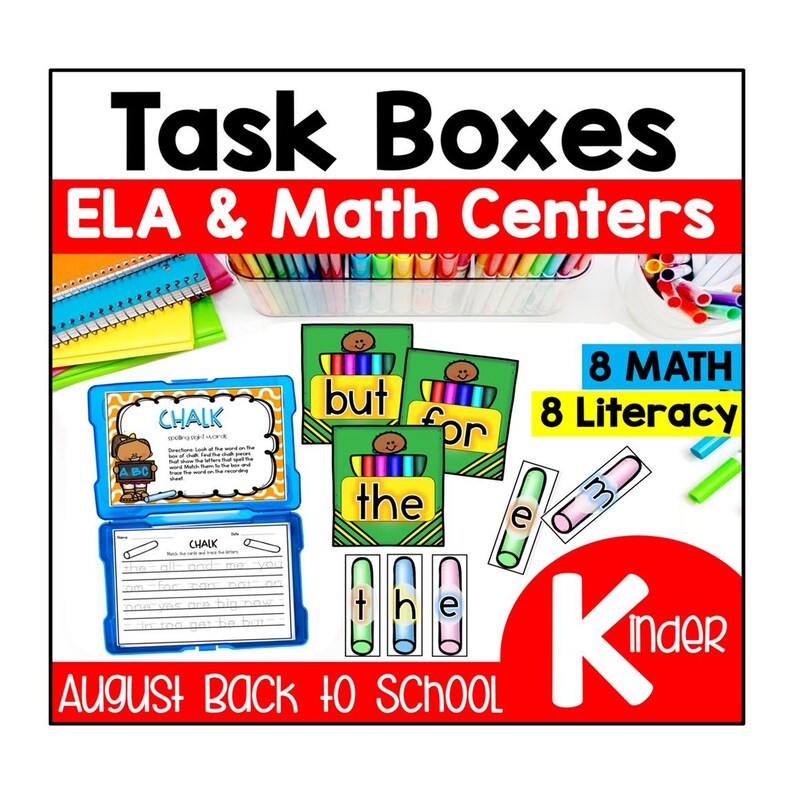 Kindergarten Math Literacy ELA Task Boxes 16 Centers Back to School ...