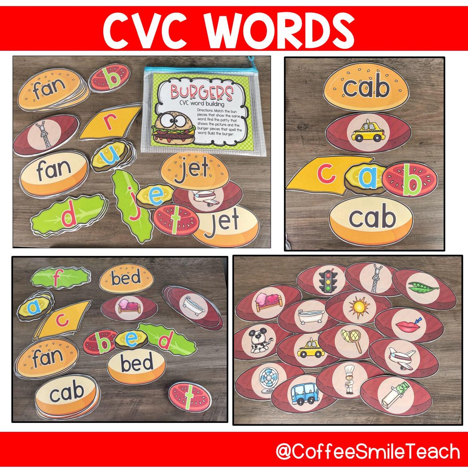 CVC Word Building: Build a Burger Phonics Game (digital File) - Etsy