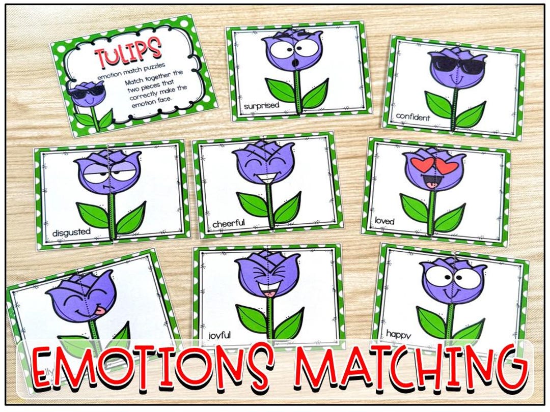 Emotions Puzzles, Matching Game, Printable Flowers Emotion Cards ...