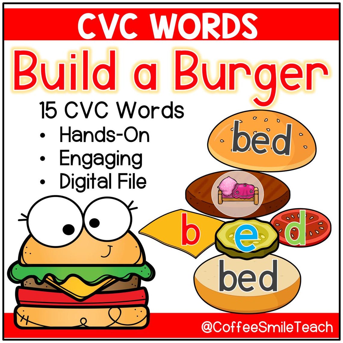 Printable CVC Word Building Spelling Build a Burger Phonics Game ...