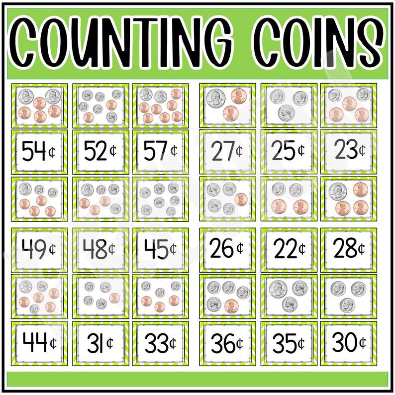 Printable Counting Coins Memory Game Money Matching Concentration ...