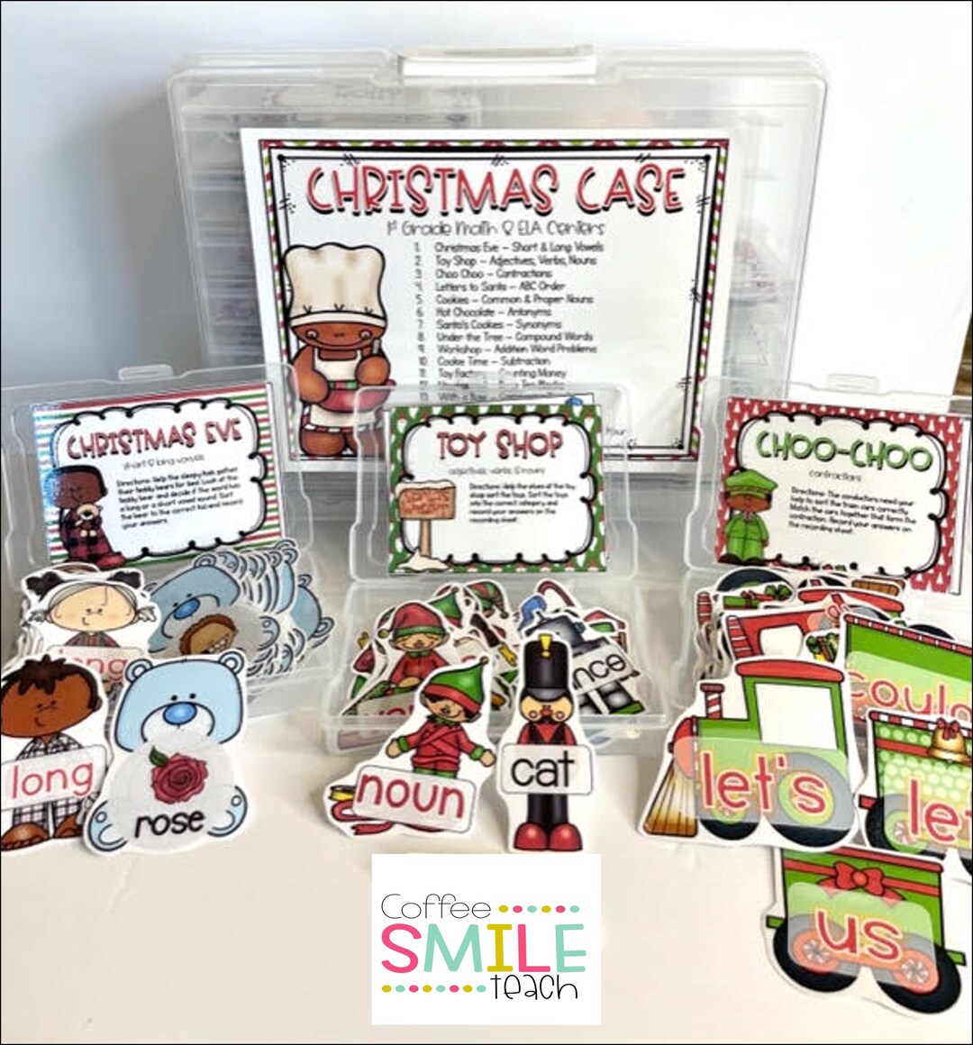 1st Grade Christmas Math & Literacy Box 16 Centers in Carrying Case for ...