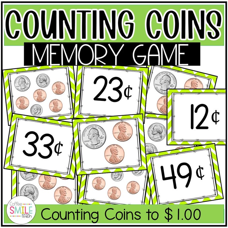 Printable Counting Coins Memory Game Money Matching Concentration ...