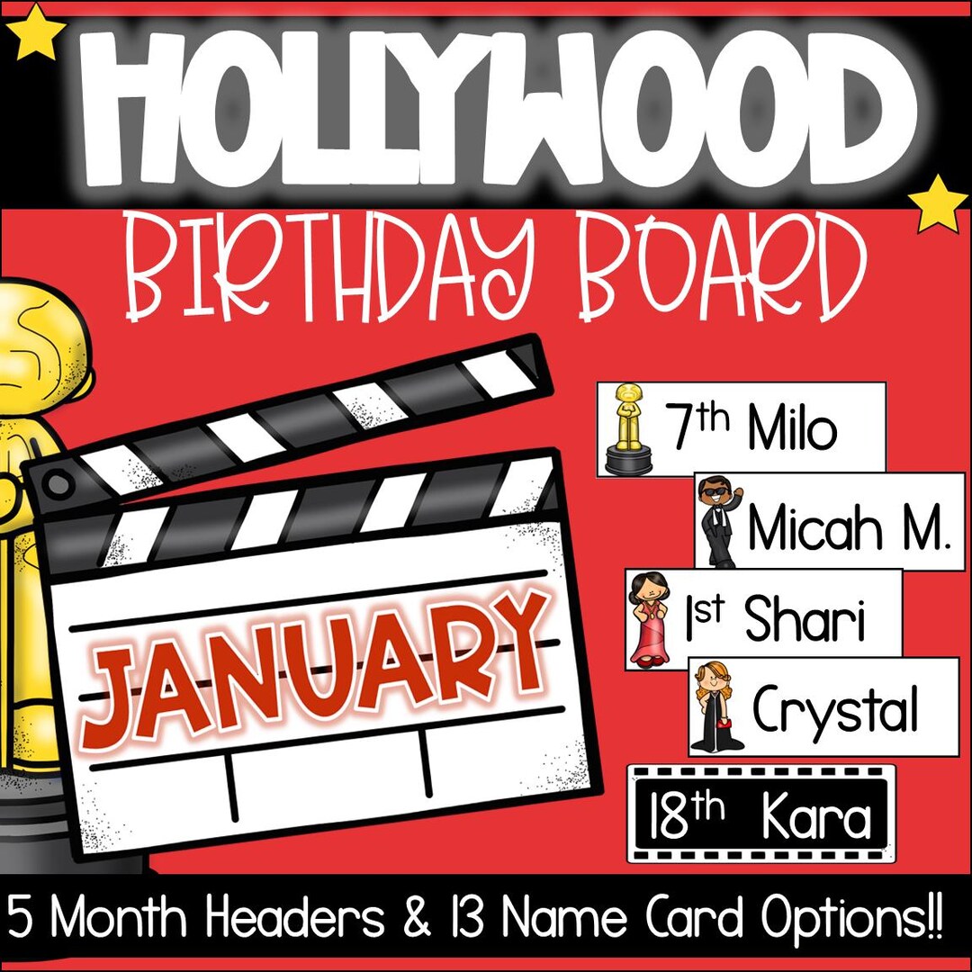 Hollywood Birthday Bulletin Board Set Classroom Birthday Display Movie ...