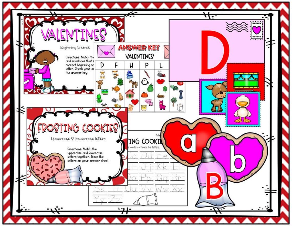 Kindergarten Valentine's Day Math Reading Literacy Task Box Centers for ...