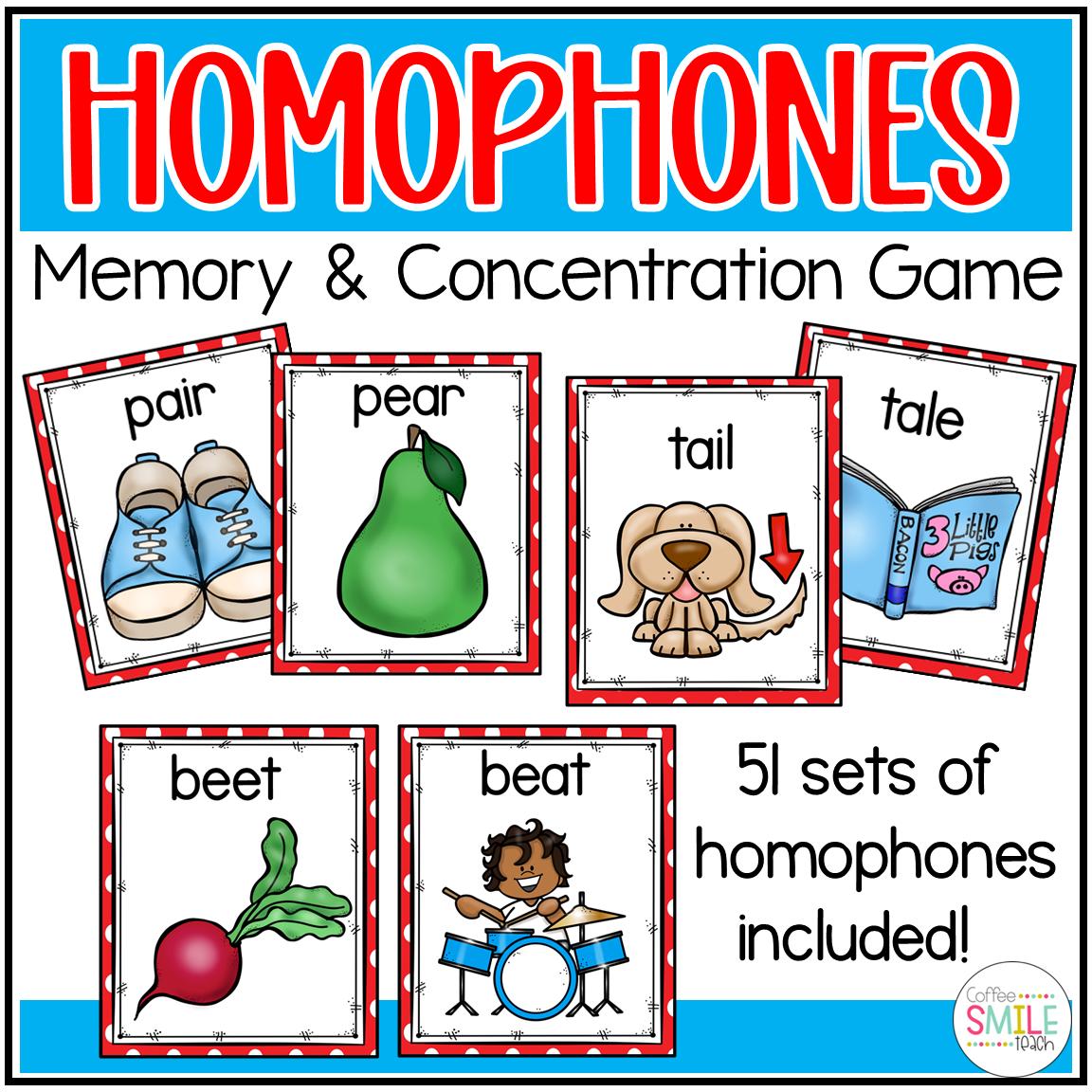Printable Homophones Learning Center Memory Concentration Game ...