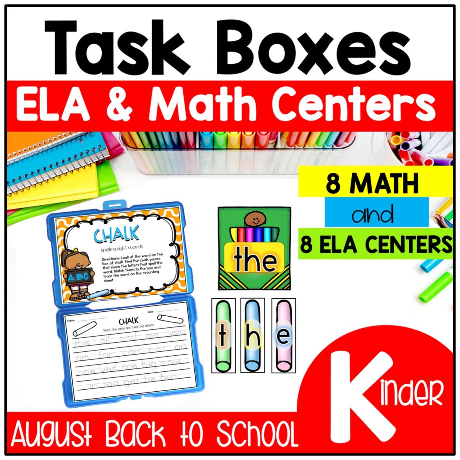 Kindergarten Math Literacy ELA Task Boxes 16 Centers Back to School ...