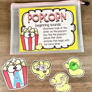 Beginning Sound Activity Popcorn Themed Alphabet Literacy Center Task ...