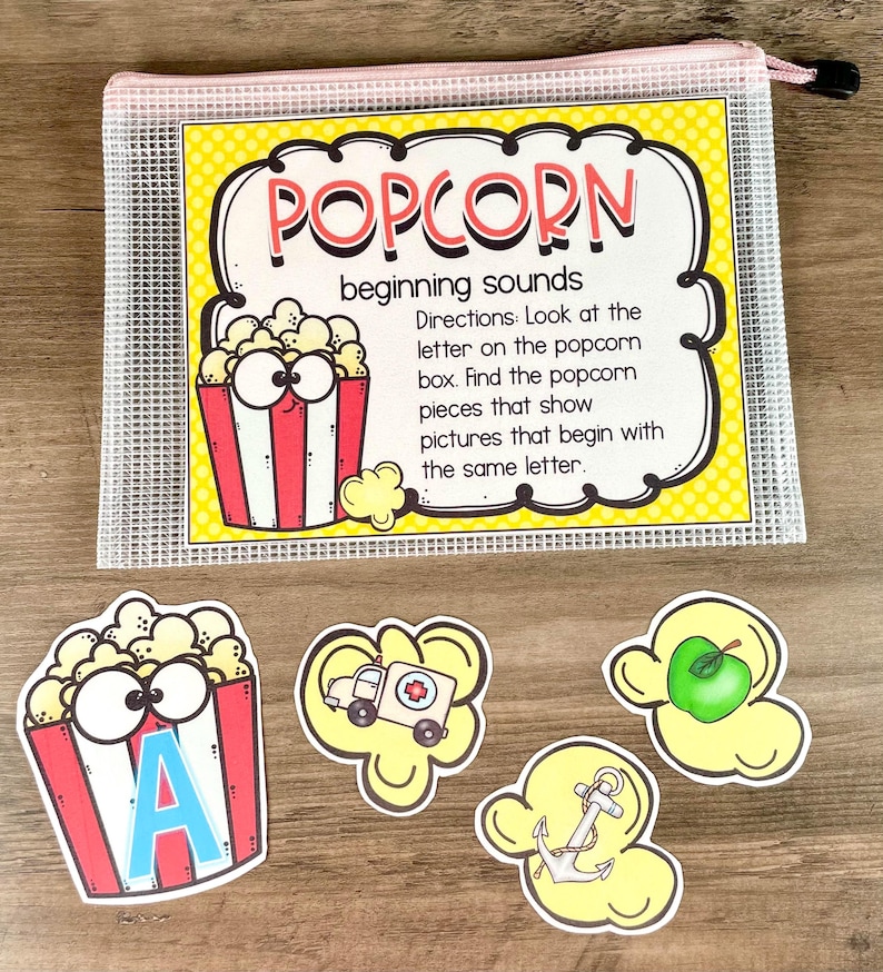 Beginning Sound Activity Popcorn Themed Alphabet Literacy Center Task ...