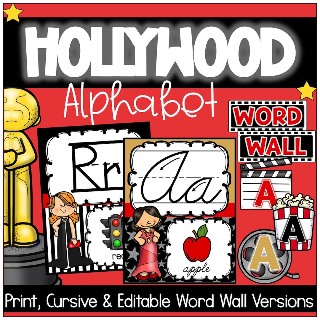 Hollywood Alphabet Print and Cursive Posters and Word Wall Bulletin ...