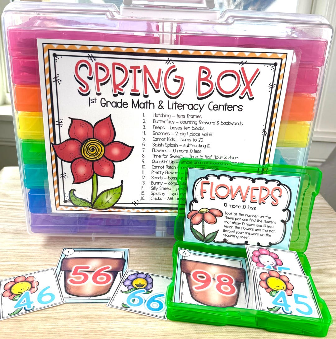 1st Grade Spring Math Literacy ELA Reading Centers Task Box Games ...