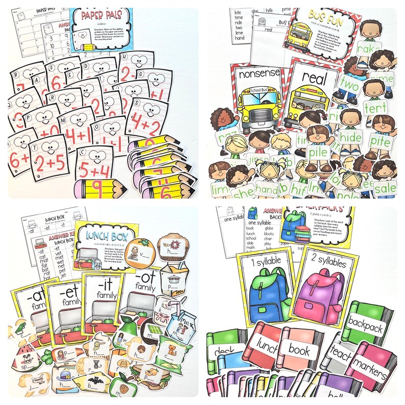 Back to School 1st Grade Math & Literacy Task Boxes Centers Classroom ...