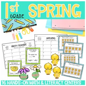 1st Grade Math Literacy Centers for Spring Task Boxes Activities Easter ...