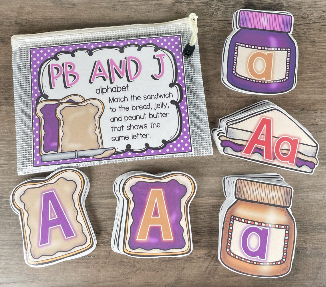 PB&J Alphabet Matching Game: Montessori Letter Recognition Center - Etsy