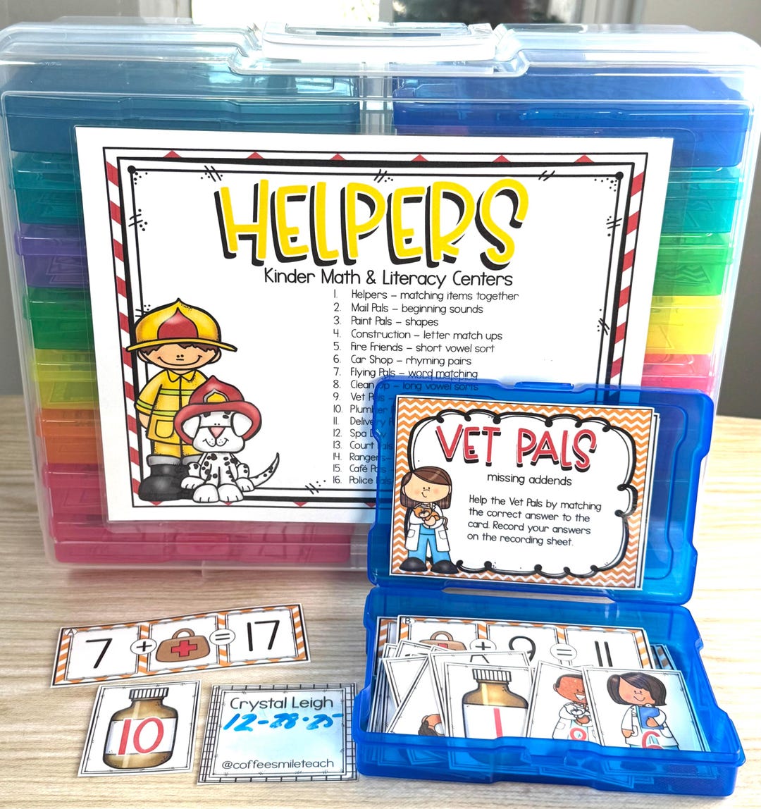 Kindergarten Community Helpers Math & Literacy Centers Task Boxes ...