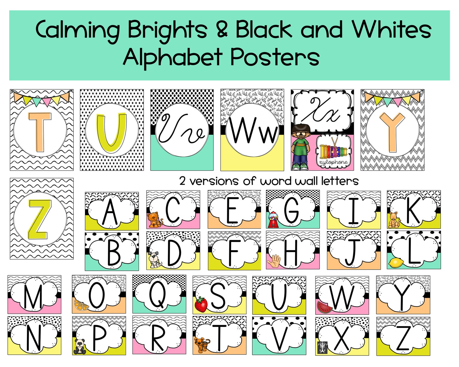 Calming Brights and Black & Whites Dots and Doodles Alphabet Posters ...