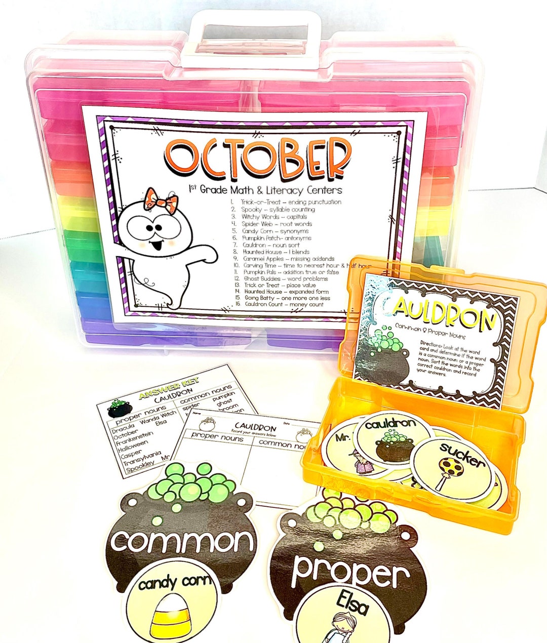 1st Grade Halloween Math and Literacy Centers Task Boxes Classroom ...