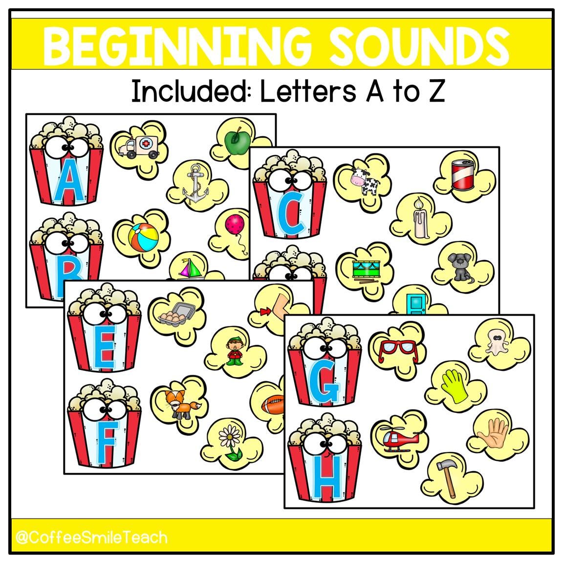 Popcorn Themed Beginning Sounds Center Alphabet Literacy Task Box ...