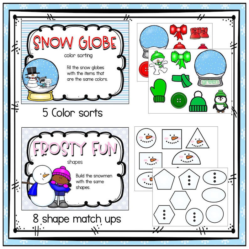 Preschool Printable Winter Themed Learning Activities Games and Centers ...