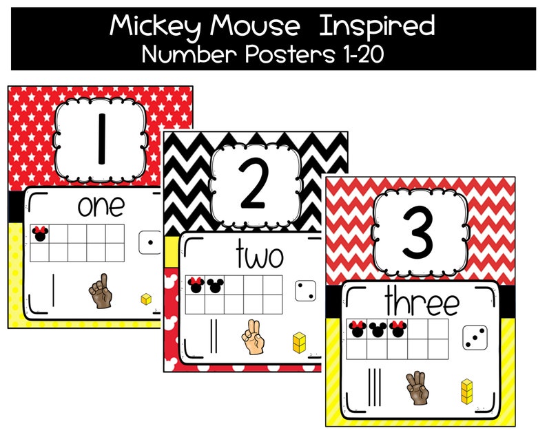 Mickey Mouse Inspired Number Posters 1-20 Classroom Decor - Etsy