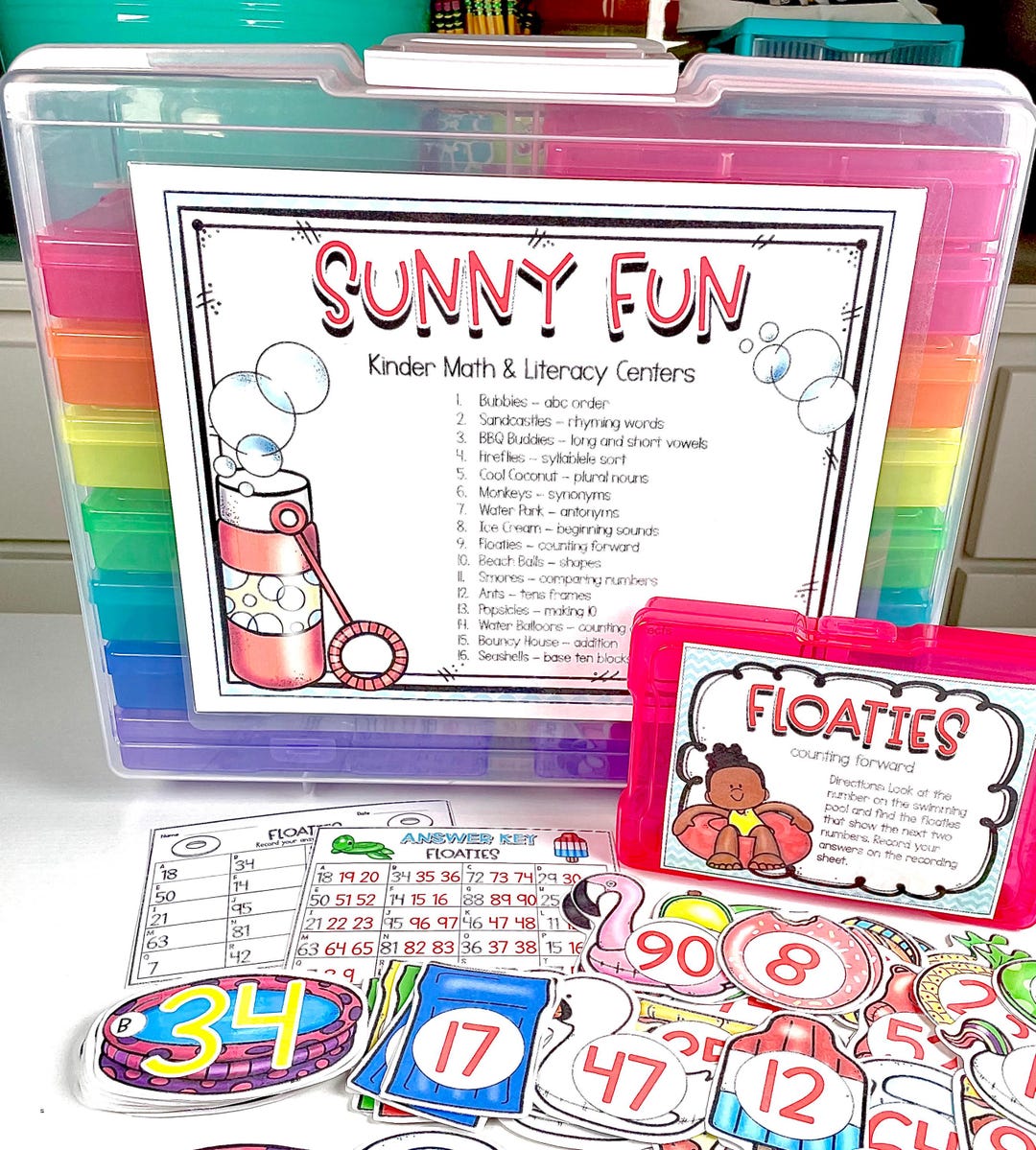 Kindergarten Summer Themed Learning Centers Activity Box Math and ...