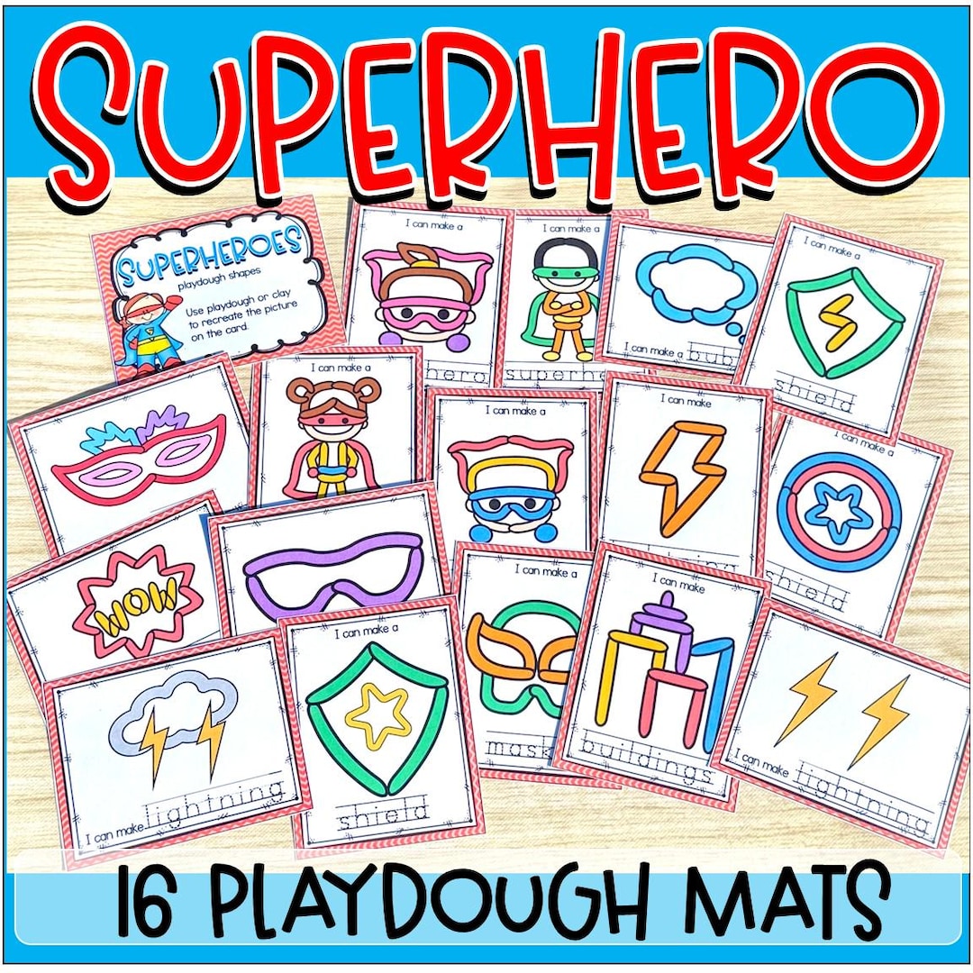 Printable Superhero Playdough Mats, Superheroes Play Doh Cards ...