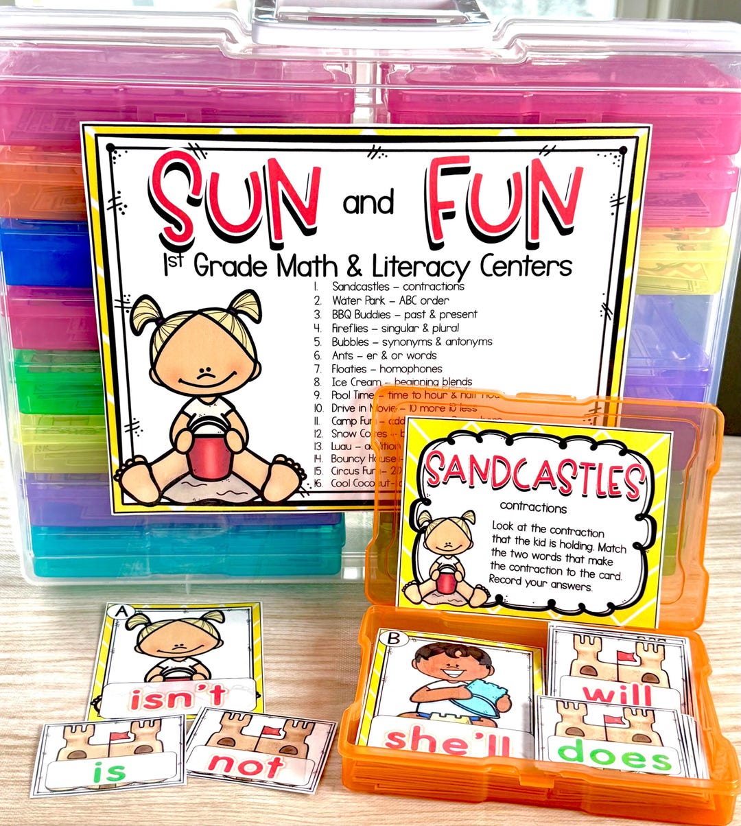 1st Grade Summer Math Literacy ELA Reading Centers Learning Task Box ...