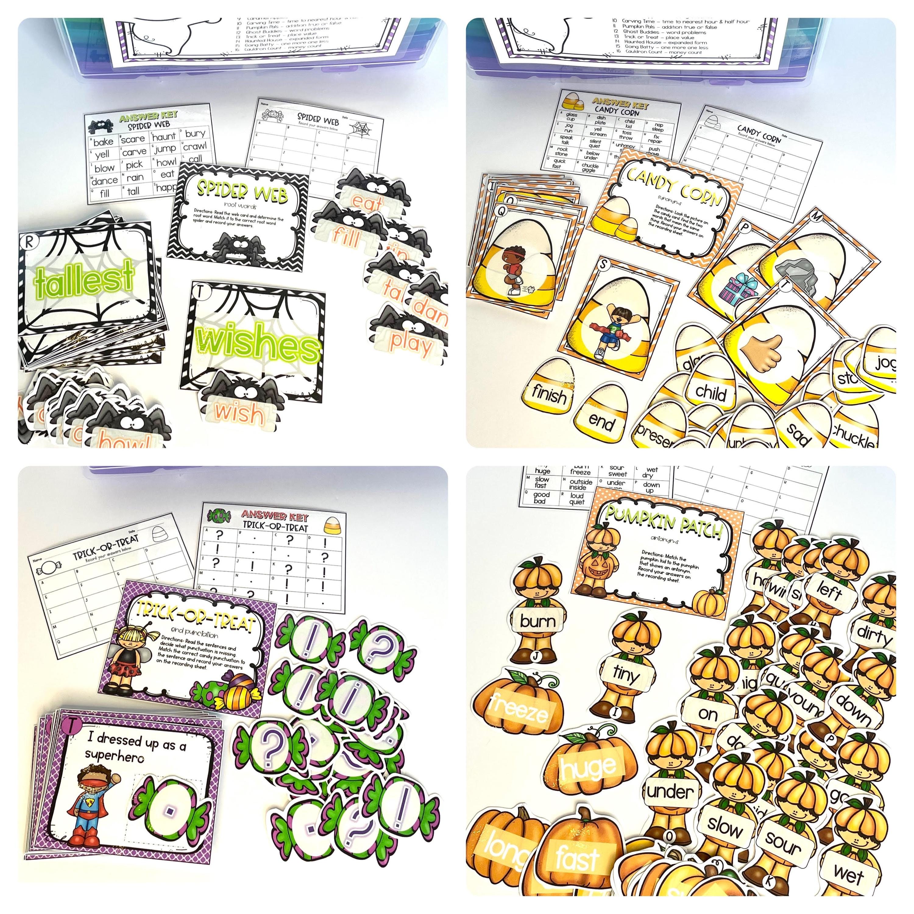 1st Grade Halloween Math and Reading Literacy Task Boxes Games Centers ...