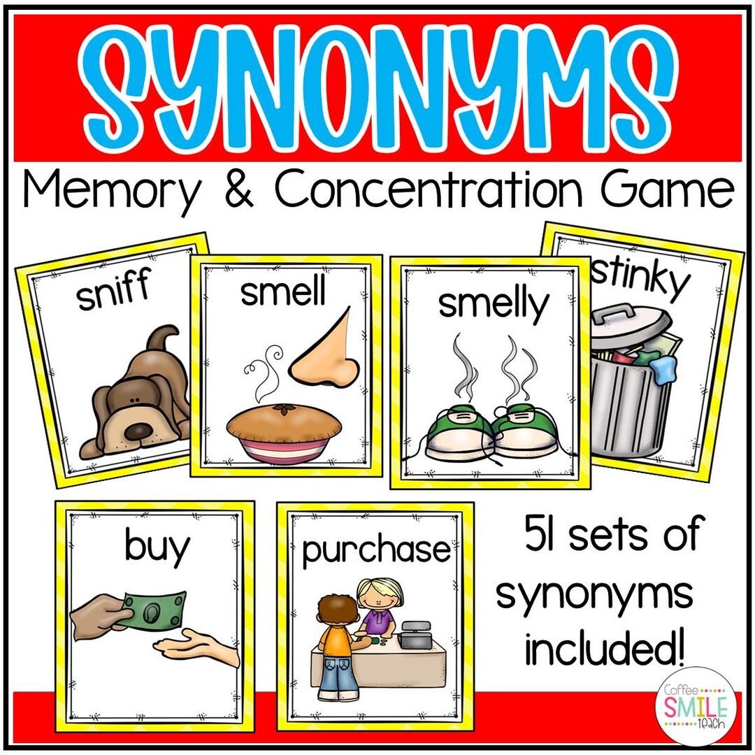 Synonym Memory Game Concentration Center Synonyms Matching Activity ...